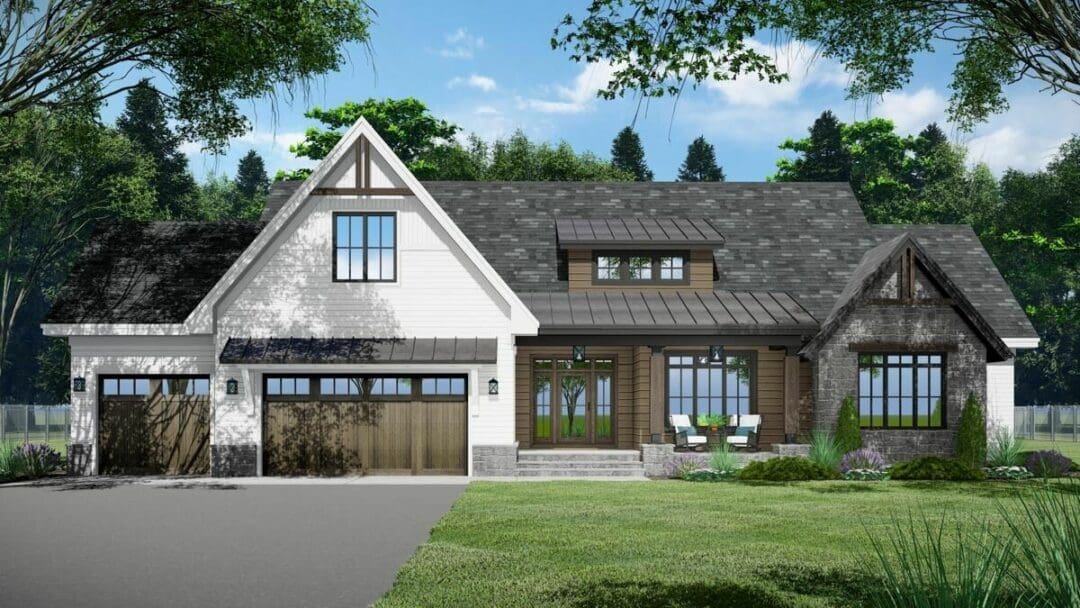 One-Level 3-Bedroom Modern Farmhouse Design With Inviting Home Office ...