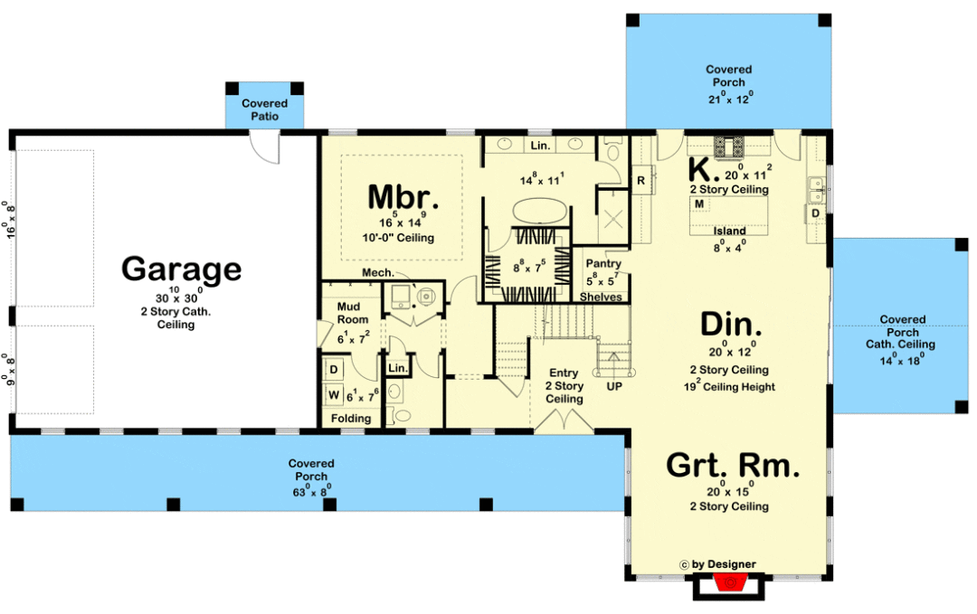 Open Concept 4-Bedroom 2-Story Barndominium House with Triple Porch ...