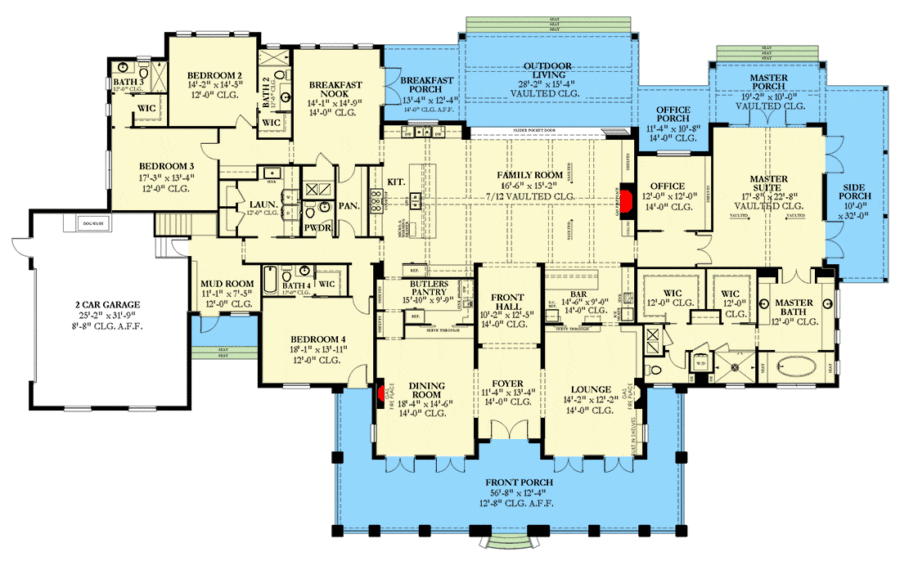 Luxury 5-Bedroom 1-Story Southern Ranch with Outdoor Living (Floor Plan)
