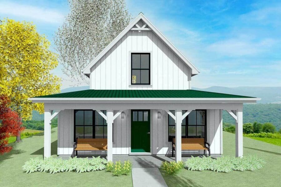 2-Bedroom Dual-Story Cottage with Cozy Front Porch (Floor Plan)