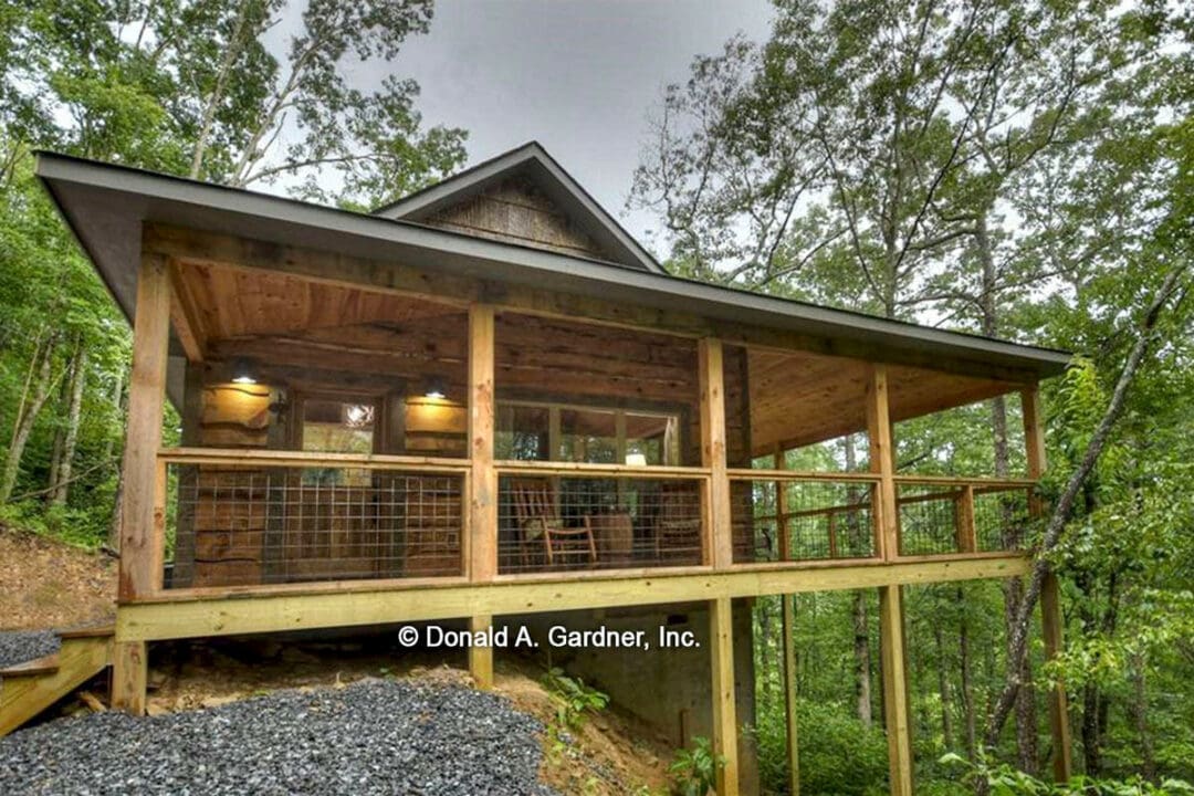 Tiny 1-Bedroom 1-Story Rustic Cabin with Wraparound Porch (Floor Plan)