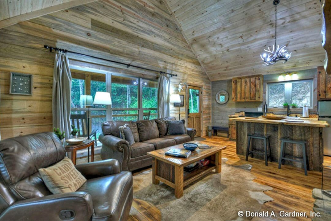Tiny 1-Bedroom 1-Story Rustic Cabin with Wraparound Porch (Floor Plan)