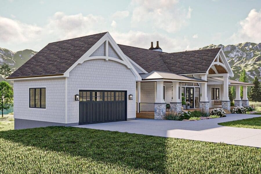Single-Story 5-Bedroom Lake House with Wraparound Deck and Vaulted Open ...