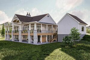 Single-Story 5-Bedroom Lake House with Wraparound Deck and Vaulted Open ...