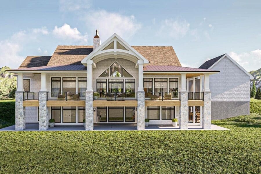 Single-Story 5-Bedroom Lake House with Wraparound Deck and Vaulted Open ...
