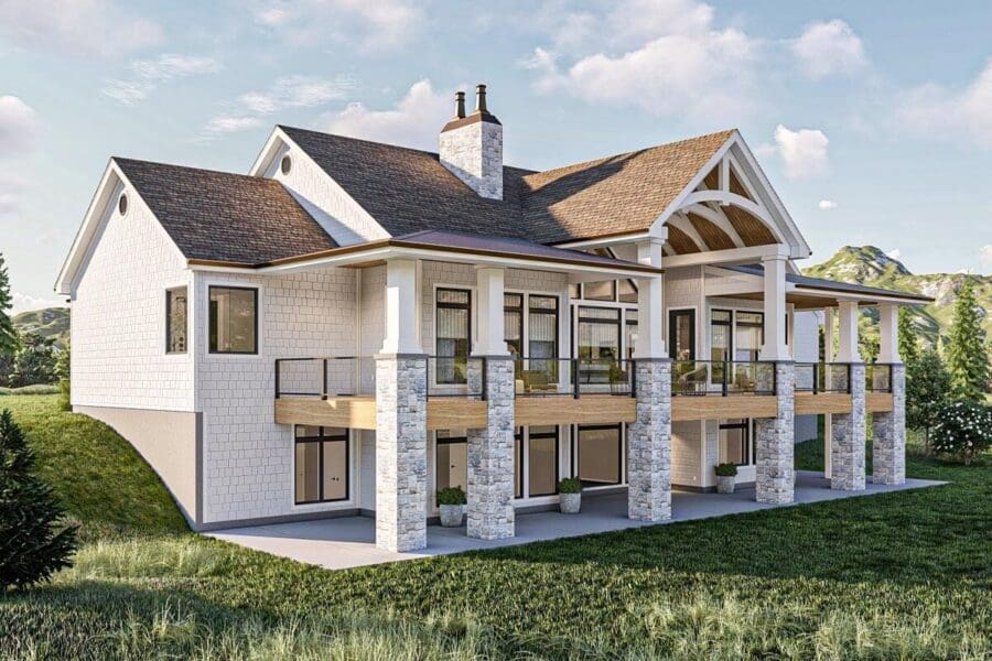 Single-Story 5-Bedroom Lake House with Wraparound Deck and Vaulted Open ...