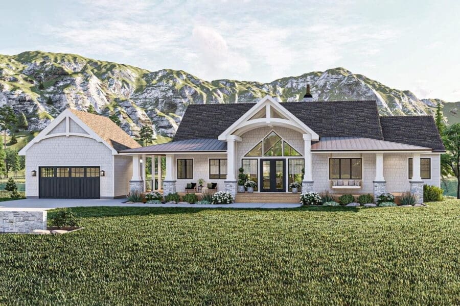 Single-Story 5-Bedroom Lake House with Wraparound Deck and Vaulted Open ...