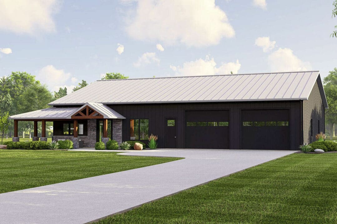 1-Bedroom One-Story Barndominium Style House with Massive Shop (Floor Plan)