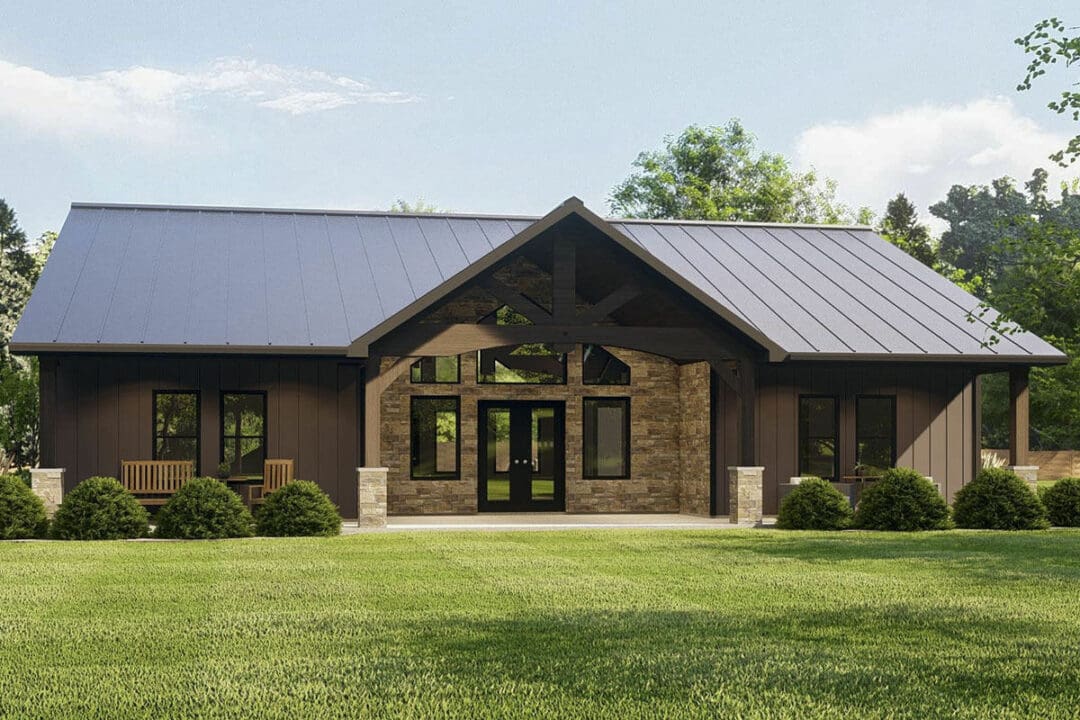 One-Story 2-Bedroom Rustic Craftsman House with Vaulted Great Room ...