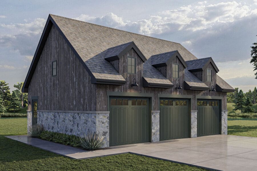 3-Car Single-Story Barndominium Garage with Spacious Attic Storage ...