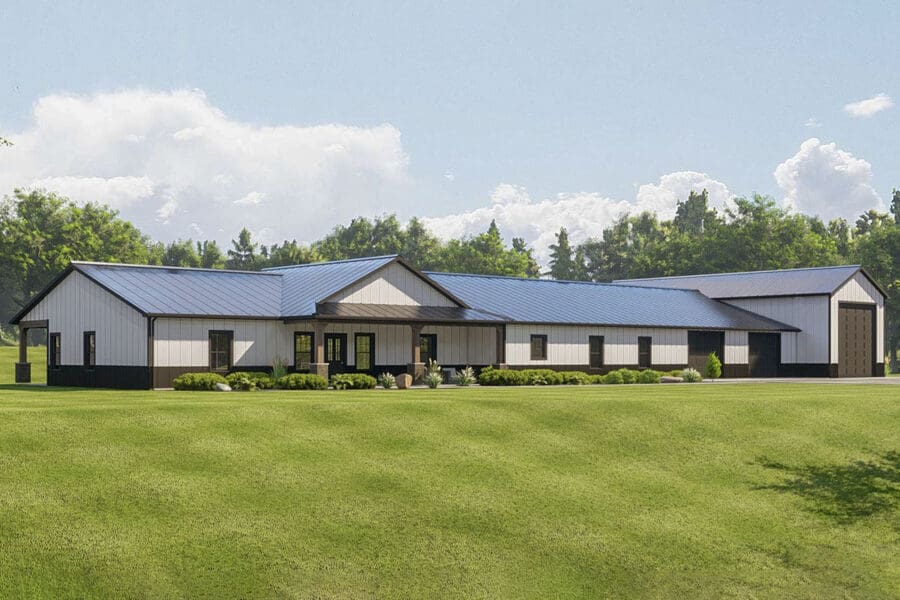 4-Bedroom Single-Story Barndominium House with Large Office and Large ...