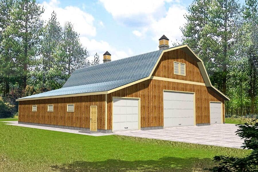2-Car 1-Story Barn-Style Garage with Drive-Through Bays and Dual ...