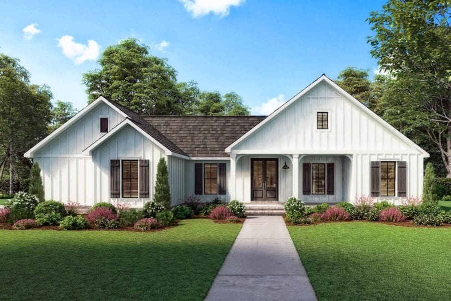 1-Story 3-Bedroom Modern Farmhouse with Front Porch (Floor Plan)