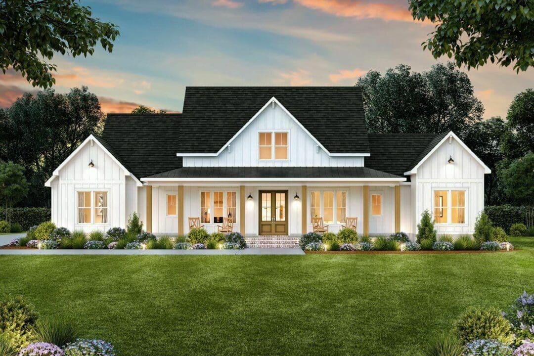 One-Story 3-Bedroom Modern Farmhouse with Balanced Exterior and Bonus ...