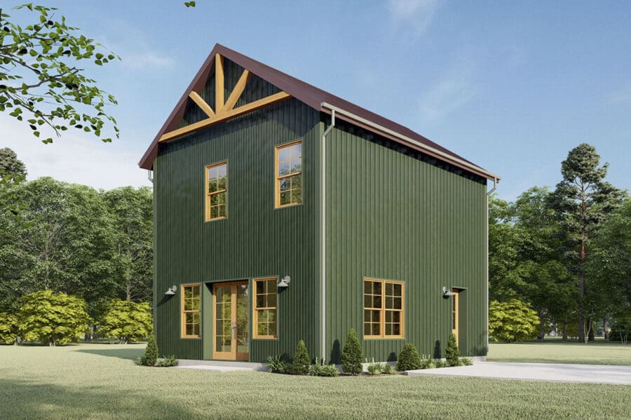 2-Bedroom Two-Story Rustic Barn House with Open Concept (Floor Plan)
