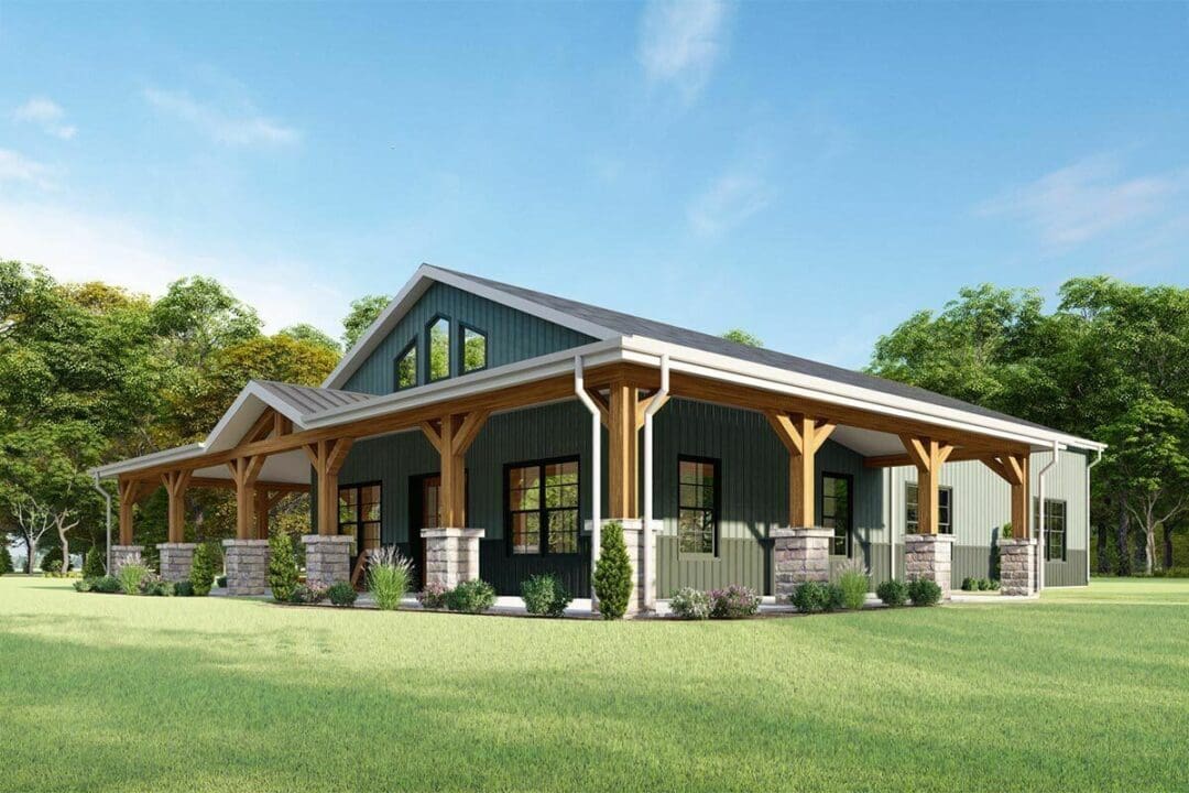 3-Bedroom One-Story Rustic Barn Style Farmhouse With 3-Side Wraparound ...