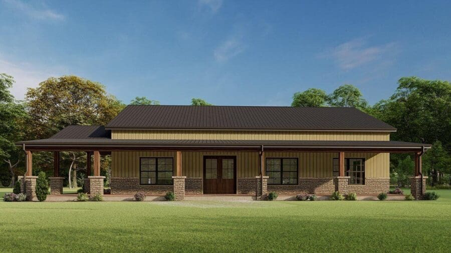 3-Bedroom One-Story Barndominium House with Luxurious Wraparound Porch ...