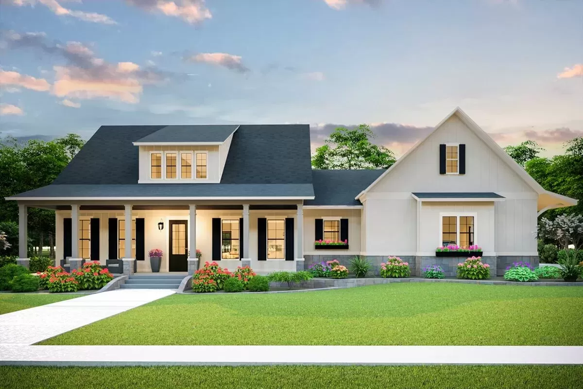 3-Bedroom 2-Story Modern Country Farmhouse with Split Beds (Floor Plan)