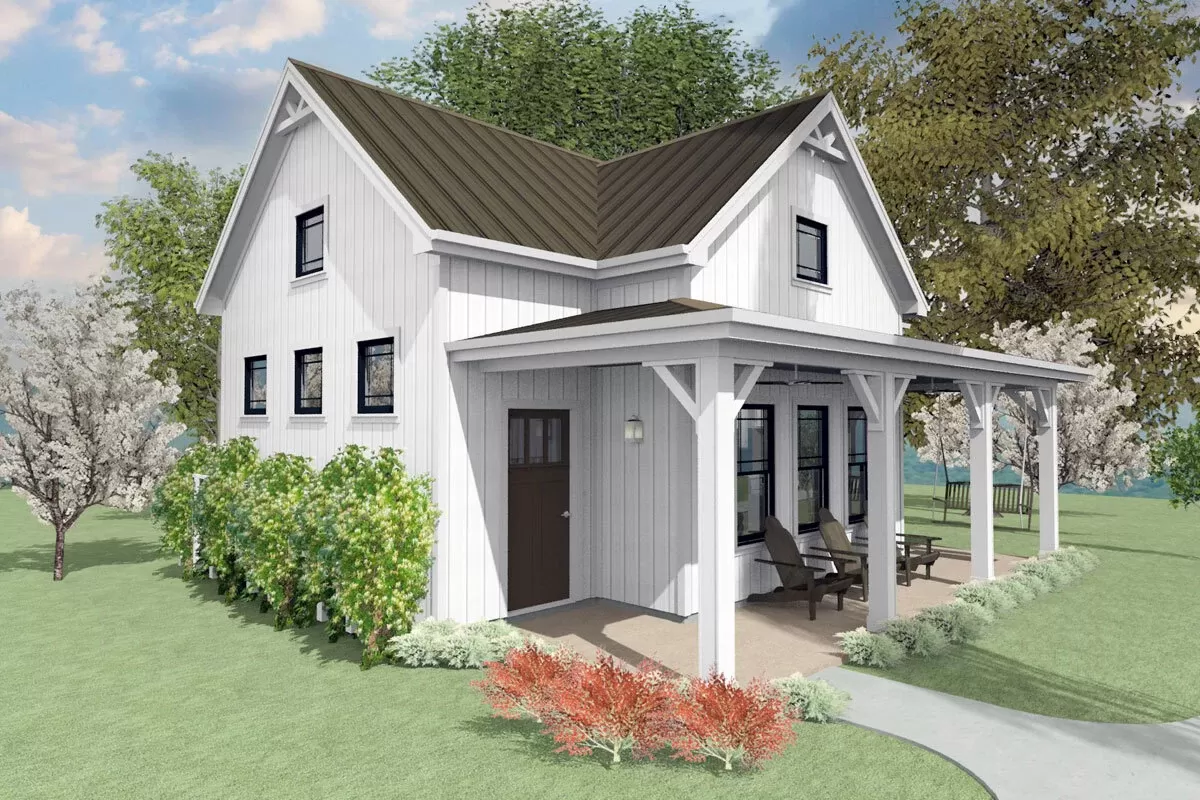 2-Bedroom 2-Story Cottage House with Vaulted Living Room (Floor Plan)