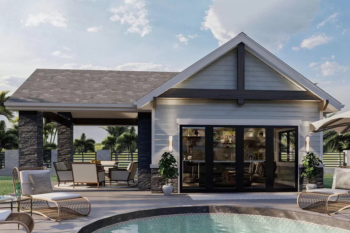 1-Story Poolhouse with Covered Patio, Kitchen, Bath and Pump House ...