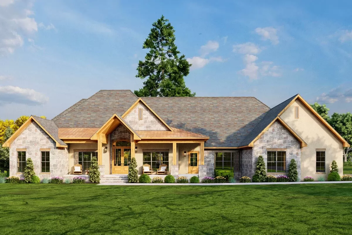 3-Bedroom 1-Story Rustic House with Coffered Great Room (Floor Plan)