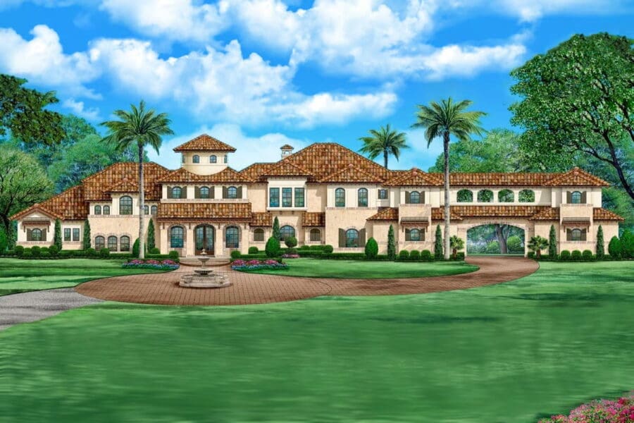 5-Bedroom 2-Story Mediterranean House with Two Bonus Rooms (Floor Plan)