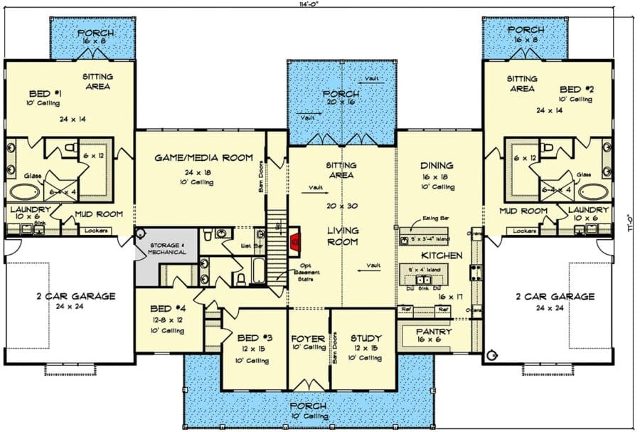 6-Bedroom 2-Story Multi-Generational Farmhouse with Split Living Wings ...