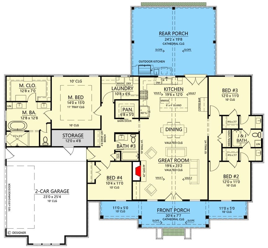 4-Bedroom 1-Story Modern Farmhouse with Two-Story Great Room and ...